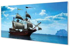 Obraz na skle Loď oblohy zataženo mořská 100x50 cm