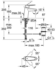 Grohe Eurodisc Cosmopolitan - Páková umyvadlová baterie s odtokovou garniturou 3319020E