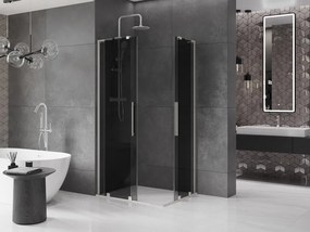 Mexen Velar L Duo, sprchový kout s posuvnými dveřmi 100 x 90 cm, 8mm šedé sklo, broušená ocel, 871-100-090-02-43-97