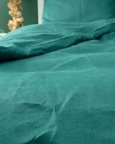 Lněné ložní povlečení Linen 200x200 cm barva zelená látka poloprůhledná, pletený vzor