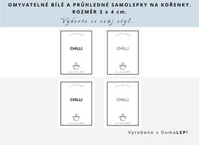 CHILLI - Samolepka na kořenky 3 x 4 cm - DomaLEP varianta: BÍLÁ - tučné písmo