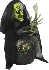 HOMCOM Animovaná halloween stolní čarodějnice se zvukem smíchu, svítícíma očima a zvukovou/touch aktivací