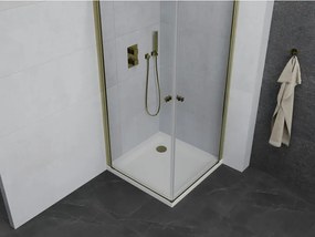 Mexen Pretoria Duo, sprchový kout s 2-křídlými dveřmi 80 (dveře) x 80 (dveře) cm, 6mm čiré sklo, zlatý profil + sprchová vanička, 852-080-080-50-02-4010G