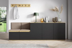 Eka Předsíňová stěna s čalouněnými panely Trinity 35 - Dub Artisan s černou / Tmavá béžová 2305