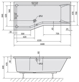 Polysan VERSYS L asymetrická vana 160x84x70x47cm, bílá, 14611