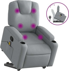 Zvedací masážní polohovací křeslo světle šedé textil 3204380