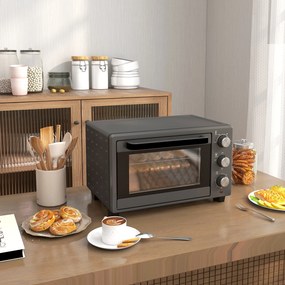 HOMCOM Mini trouba 21L 1400W 60 min. časovač, malá trouba s nastavitelnou dobou pečení 100 °C-230 °C, mini trouba s pečicím plechem, drátěný rošt, ne…