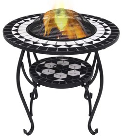 Mozaikový stolek s ohništěm černý a bílý 68 cm keramika