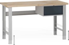 Výškově nastavitelný dílenský stůl G7, buková spárovka, 1500 x 685 x 840-1040 mm, 1x kontejner, 1 zásuvka, grafit