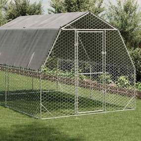 Výběh pro slepice se střechou 2,5x4x2,25 m pozinkovaná ocel 3328521