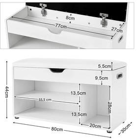 SONGMICS Botník se sedátkem a úložným prostorem bílý 80x44 cm