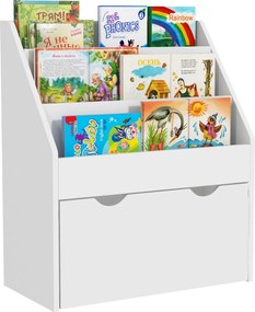 AIYAPLAY Dětský knihovnička 3-8 let se 3 policemi a spodním šuplíkem, MDF dřevěný regál na hračky, 62,5x30x70 cm, Bílá | Aosom