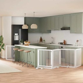 Zábrana pro psy s dvířky skládací 6 panelů bílá 480 cm topol 3155677