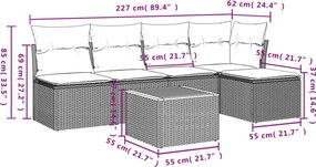 6dílná zahradní sedací souprava s poduškami šedá polyratan 3255934