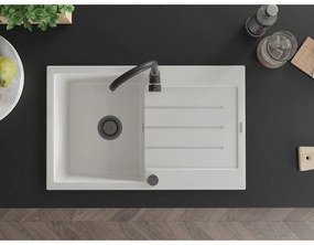 Mexen Bruno, granitový dřez 795x495x200 mm, 1-komorový, bílá s černým sifonem, 6513791010-20-B