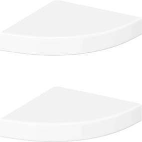 Plovoucí rohové police 2 ks, vysoce lesklé bílé, 25 x 25 x 3,8 cm, MDF 323887