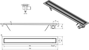 Aqualine Pavino 2710-80 sprchový kanálek s roštem pro dlažbu 760 x 140 x 92 mm nerez
