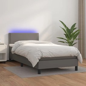 vidaXL Box spring postel s matrací a LED 80 x 200 cm umělá kůže [3134134] Barva: Šedá