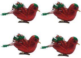 Sada vánočních ozdob, ptáčci, 4ks, různé varianty na výběr Barva: Červená