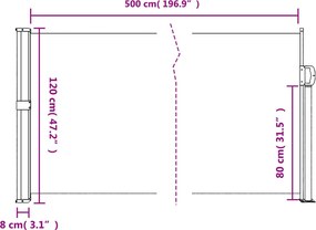 vidaXL Zatahovací boční markýza 120 x 500 cm [4004404]