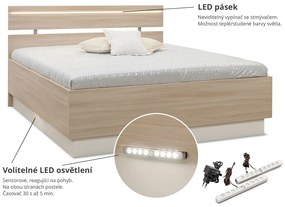 Nábytek Mikulík Dvoulůžková postel SMART L s úložným prostorem a LED, 180×200 cm Dekor: Akácie světlá