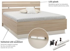 Nábytek Mikulík Dvoulůžková postel SMART L s úložným prostorem a LED, 180×200 cm Dekor: Olše