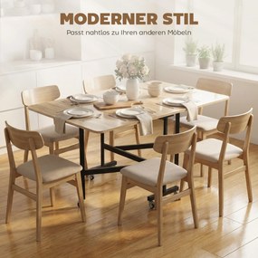 HOMCOM rozkládací jídelní stůl na kolečkách pro 4–6 osob, dub, 120 × 80 × 73 cm