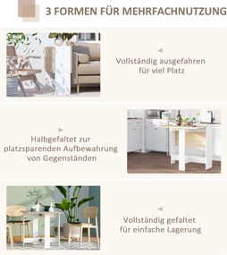 HOMCOM Skládací Jídelní Stůl Kuchyňský Stolek se 2 Sklopnými Listy pro Úsporu Místa Moderní Design 103x76x73.5cm Dřevo