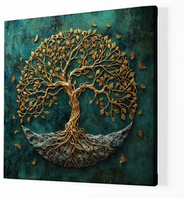 Obraz na plátně - Zlatý strom života na kameni Emery FeelHappy.cz Velikost obrazu: 60 x 60 cm
