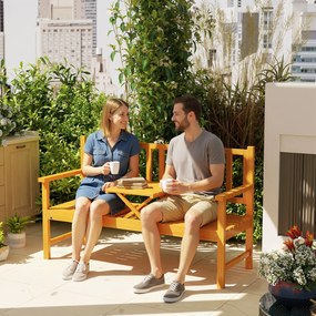 Outsunny zahradní lavice 3místná lavice stůl područka dřevěná lavice do 280 kg balkon terasa světle hnědá 153x56x91cm | Aosom