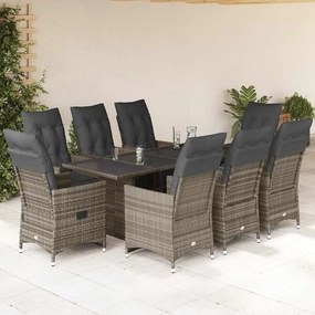 9dílný zahradní bistro set s poduškami šedý polyratan 3276900