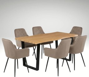 Vikio Jídelní set pro 6 osob 160x90 cm dub noha U béžová židle s područkami VJS166-6CA