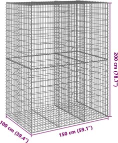 Gabionový koš s víkem 150 x 100 x 200 cm pozinkované železo 3295226