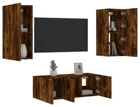 vidaXL 4dílná obývací stěna s LED kouřový dub kompozitní dřevo