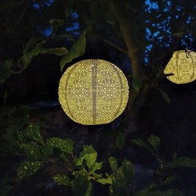 LED lampion solární bílý venkovní 30 cm, teple bílá, látkový papír