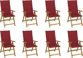 vidaXL Skládací zahradní židle s poduškami 8 ks masivní akácie [3075059] Barva: vínová červená