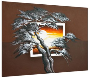 Moderní obraz stromu a východu slunce (70x50 cm)