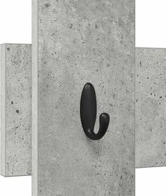 věšák, nástěnný, 4 prkna, háčky, kompozitní dřevo, 82x60x3 cm, beton šedá, Dekorino TK20260008
