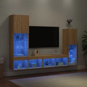 4dílná obývací stěna s LED dub sonoma kompozitní dřevo 3216656