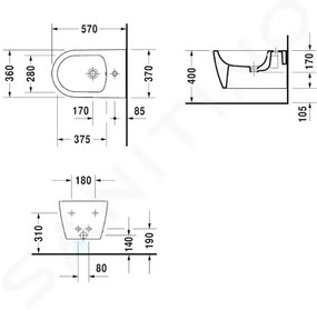 DURAVIT - ME by Starck Závěsný bidet s přepadem, s WonderGliss, bílá (22881500001)