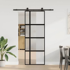 Posuvné dveře s kováním 76x205 cm tvrzeného sklo a hliník 3333031