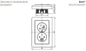 ABB Zoni dvojzásuvka šedá/bílé okraje 5513T-C02357 141 s clonkami (2CHT132357C4141)