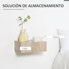 HOMCOM Sada 2 Floating Nočních Stolků s 1 Šuplíkem, Nástěnný Design Moderní Styl pro Ložnici 40x30x15 cm Přírodní