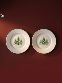 Sinsay - Skleněné snídaňové talíře s potiskem vánočního stromku 2 pack - zelená