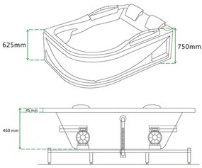 BPS-koupelny Hydromasážní vana HYD-VE761-L 180x120 LEVÁ ČERNÝ MRAMOR s ohřevem vody
