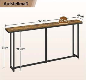 Odkládací stolek Yaheetech – rustikální hnědá, 160 cm (délka) × 20 cm (šířka) × 81 cm (výška) (256999167573)
