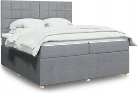 Box Spring Postel S Matrací Textil Světle Šedá Blok se čtverci 200 x 200