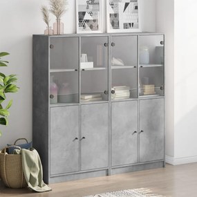 Knihovna s dvířky betonově šedá 136x37x142 cm kompozitní dřevo 3206527