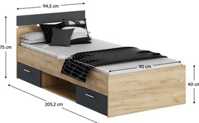 Kondela Postel, 90x200, dub artisan/grafit, MICHIGAN NEW