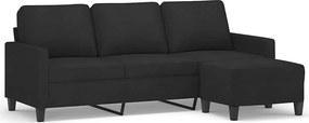 3místná pohovka s podnožkou černá 180 cm textil 3201041